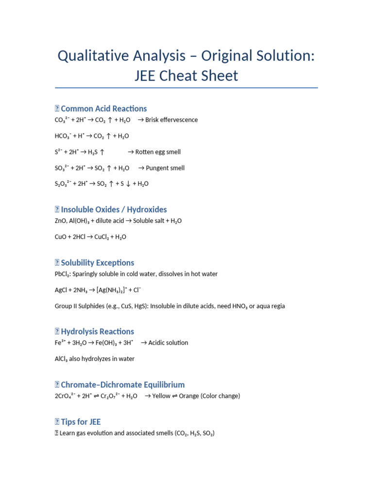 Qualitative Analysis Cheat Sheet JEE | PDF