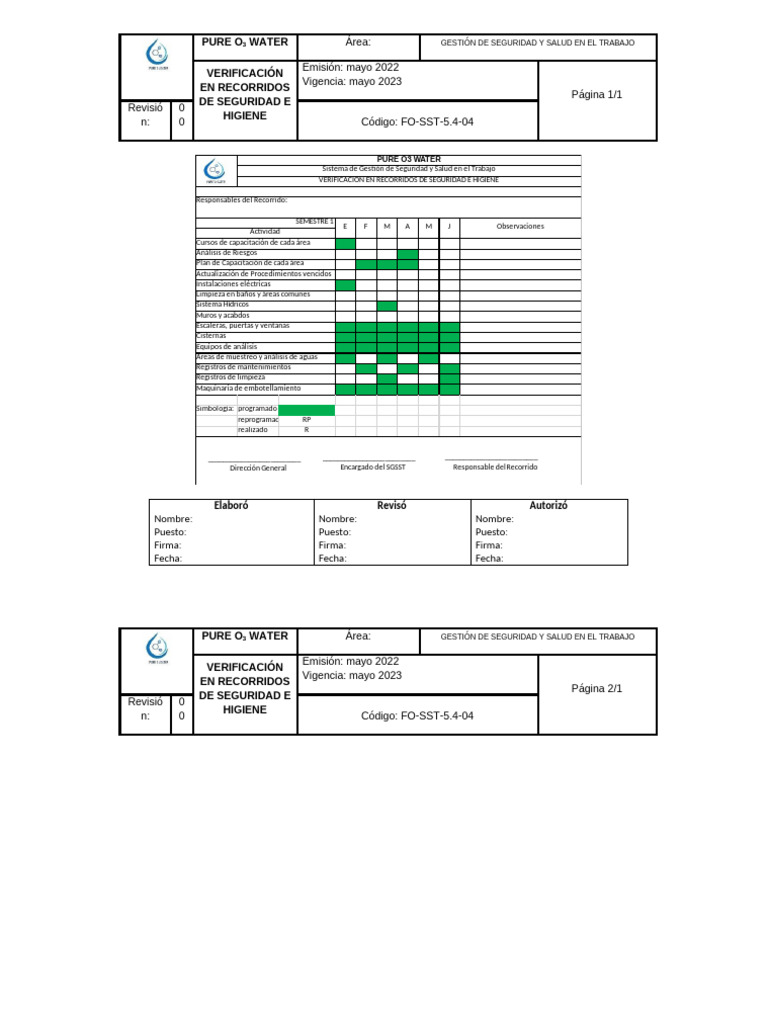 FO-SST-5.4-04 Verificación en Recorridos de Seguridad e Higiene | PDF | Higiene