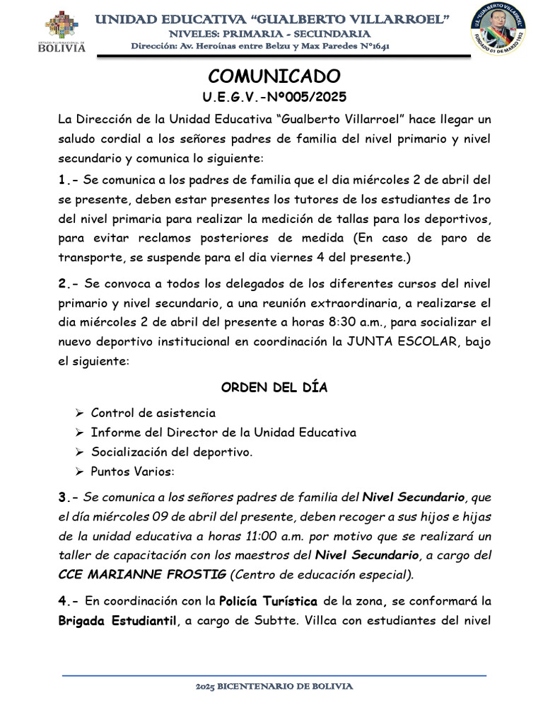 COMUNICADO. PPFF No 5 Brigada | PDF