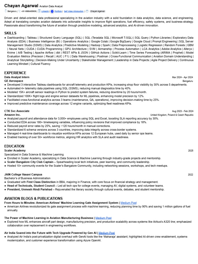 Chayan Agarwal AviationData Resume-1 | PDF | Analytics | Data Analysis