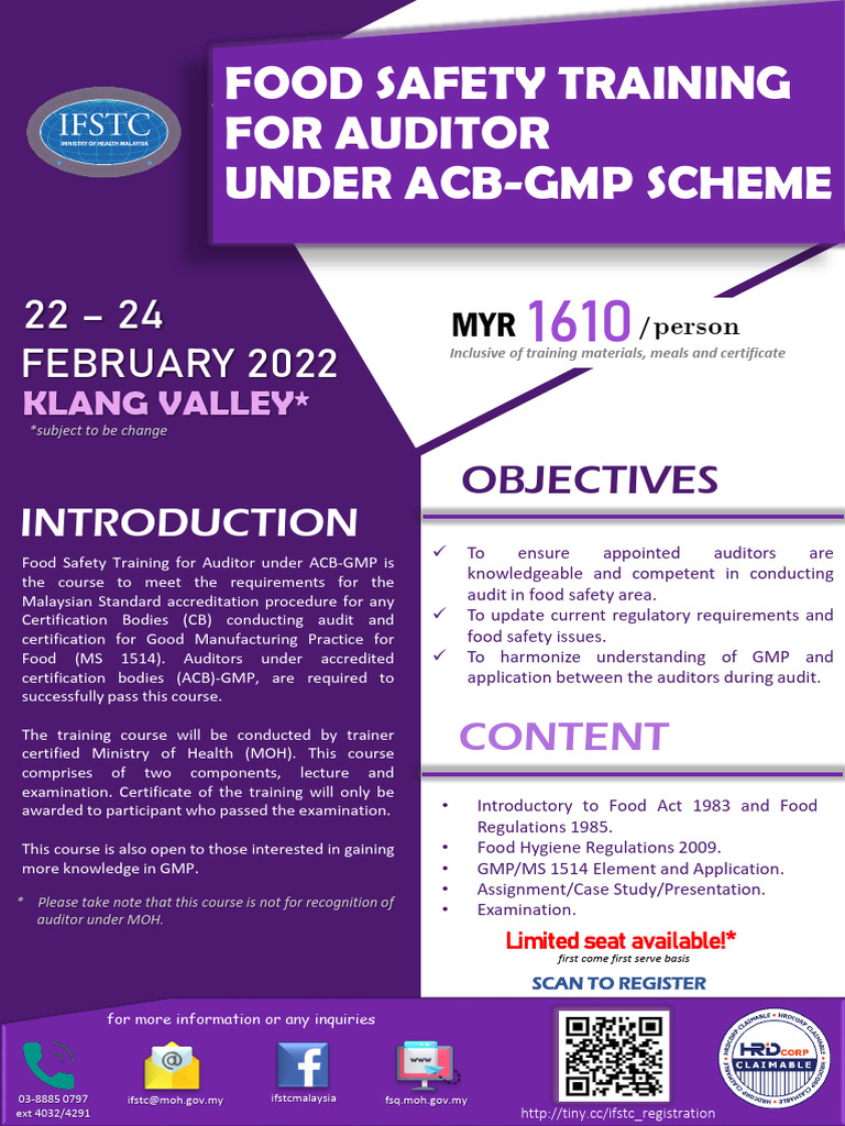 Food Safety Training For Auditor Under ACB GMP Scheme (22-24 Februari 2022) | PDF | Audit | Food ...