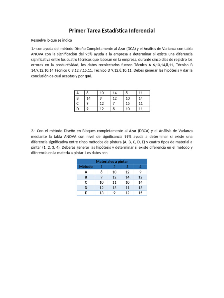 Primer Tarea Segundo Parcial Estadistica Inferencial | PDF