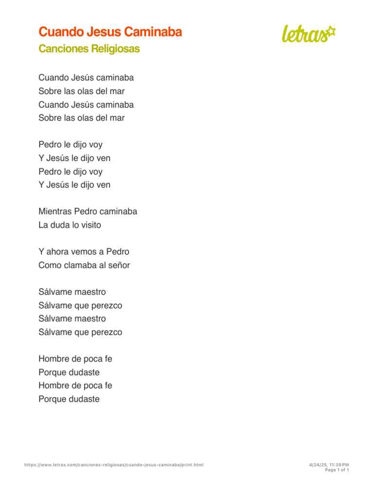 CUANDO JESUS CAMINABA - Canciones Religiosas (Print) | PDF