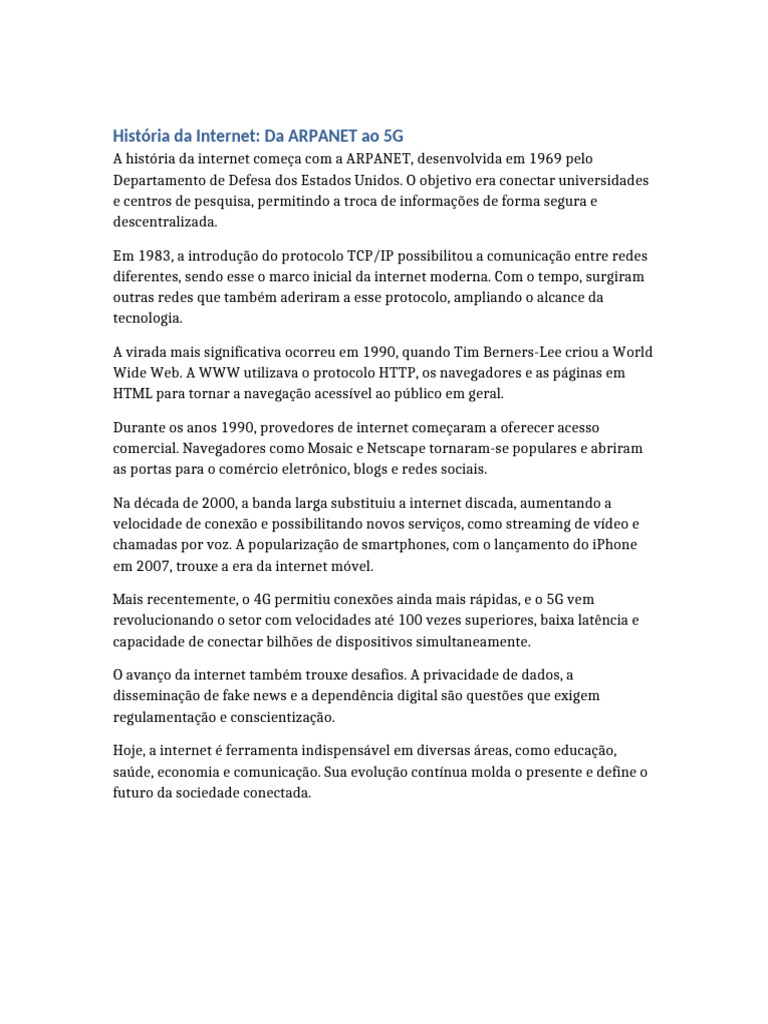 Criação da ARPANET e sua Evolução | PDF