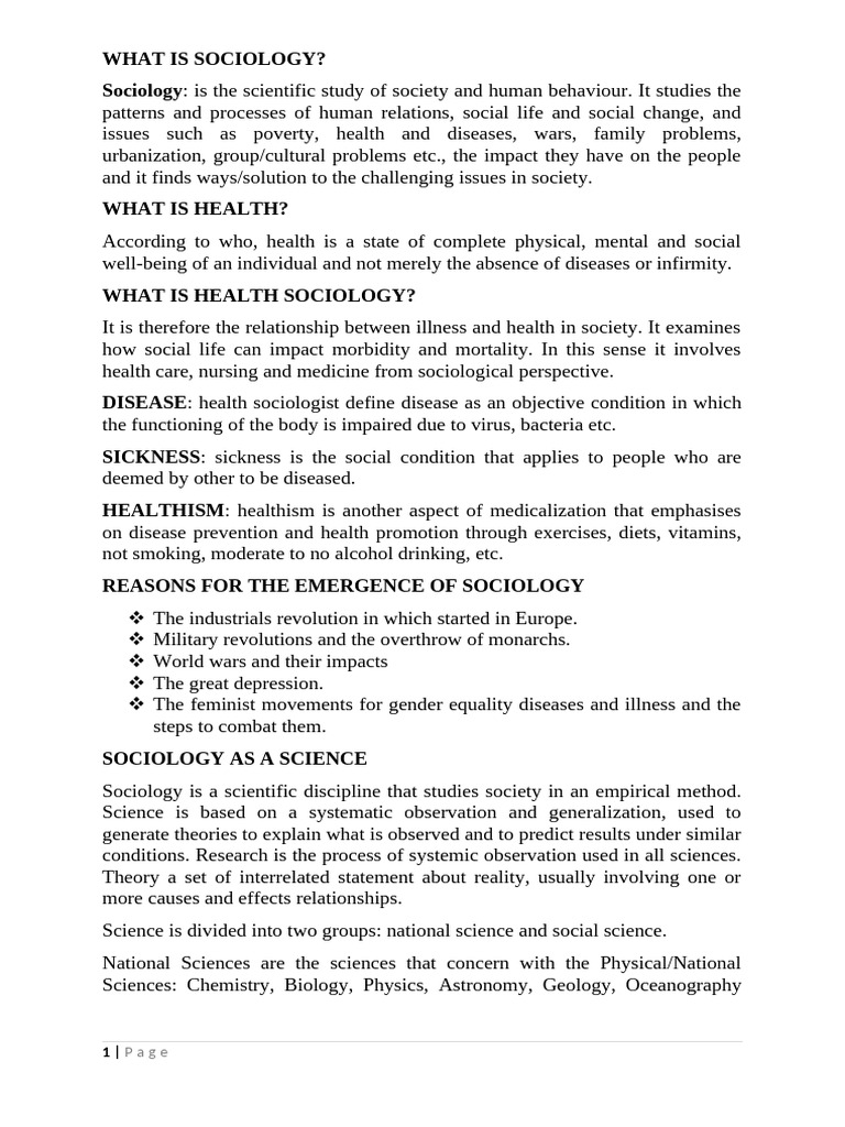 Sociology Lecture Note For SRN 1 | PDF | Cost Of Living | Sociology