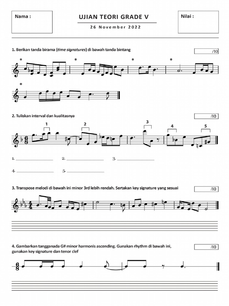 Ujian Teori Grade 5 Tahun 2022 | PDF