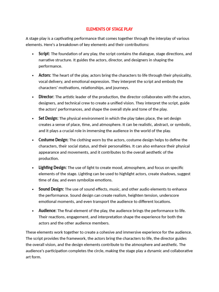 Key Elements of Stage Play Performance | PDF | Emotions | Experience