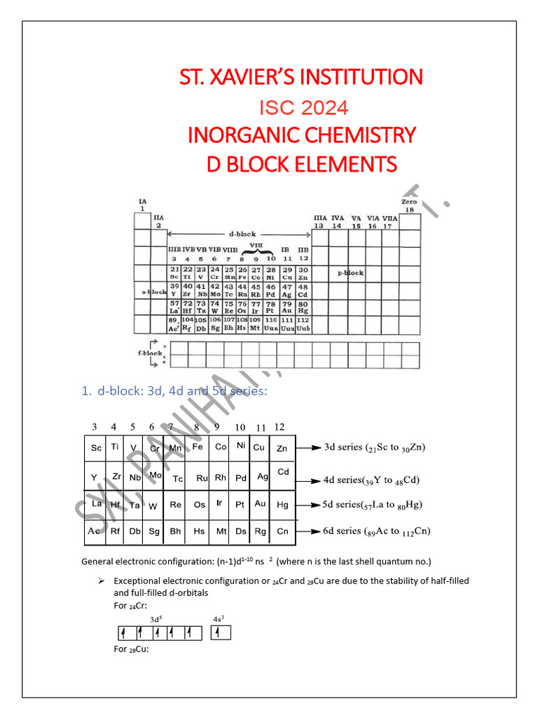 d Block elements revised | PDF | Transition Metals | Materials