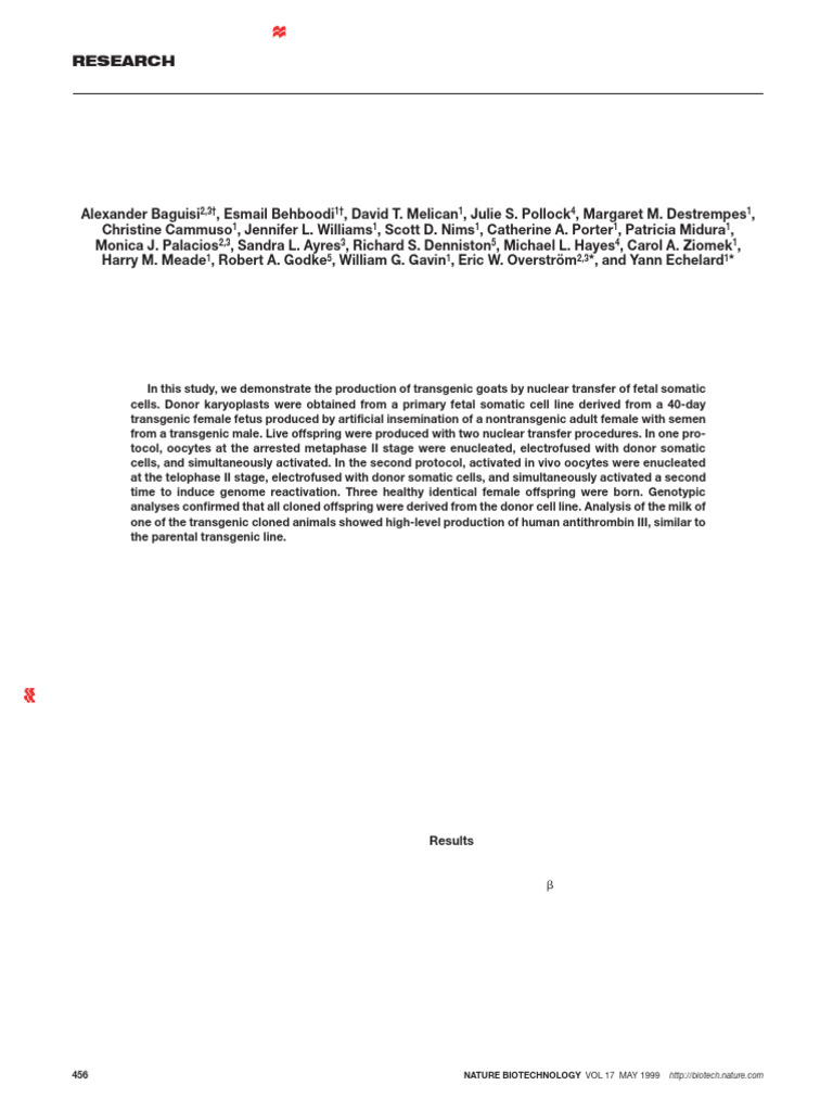 Production_of_goats_by_somatic_cell_nucl | PDF | Cloning | Transgene