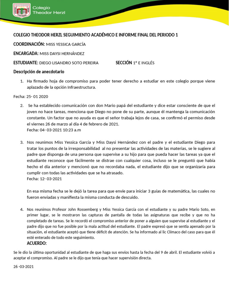 Seguimiento Académico - Ejemplo | PDF