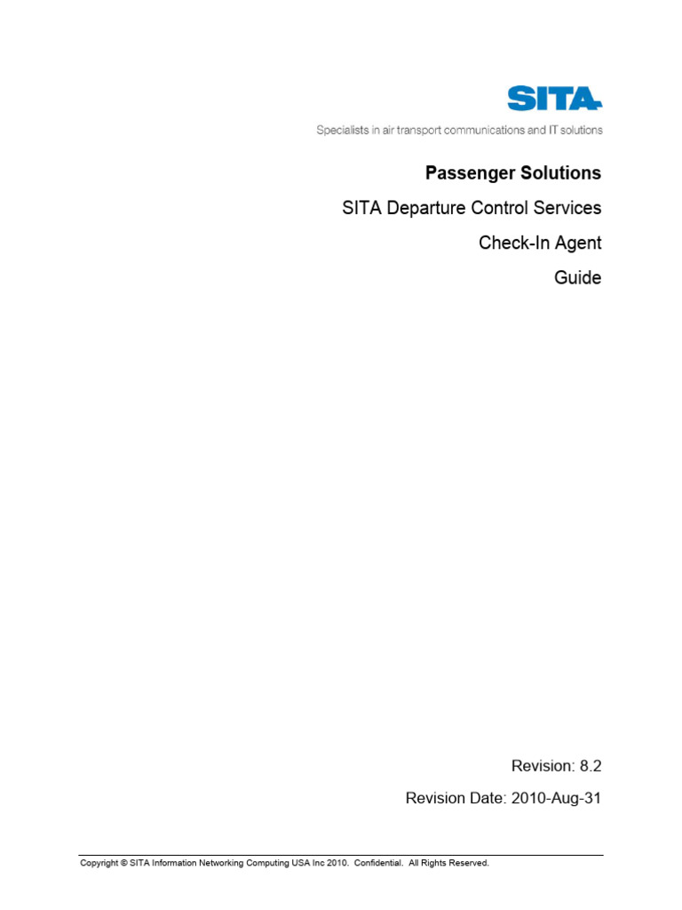 SITA Departure Control Services Check in Agent Guide Rev 8.2 A4 | PDF | All Rights Reserved