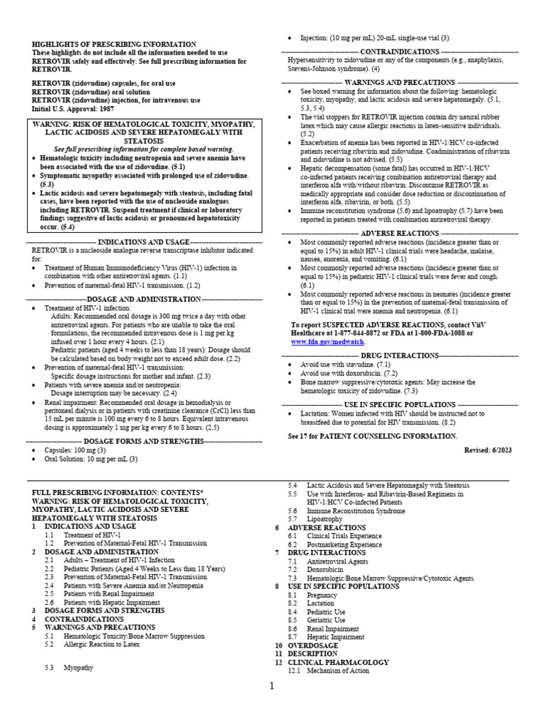 Retrovir Discount Information | PDF | Dose (Biochemistry) | Chemistry