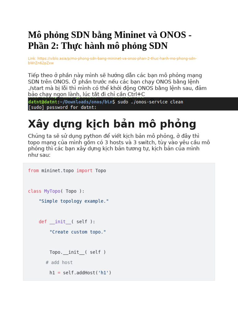 Mô Phỏng SDN Bằng Mininet Và ONOS - Phần 2 Thực Hành Mô Phỏng SDN | PDF