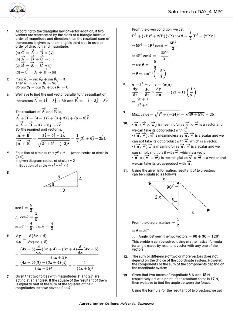 DAY - 4 - MPC - 30-Mar-2024 - Solution | PDF | Euclidean Vector | Angle