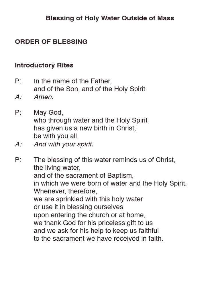 Blessing of Holy Water Ceremony Guide | PDF