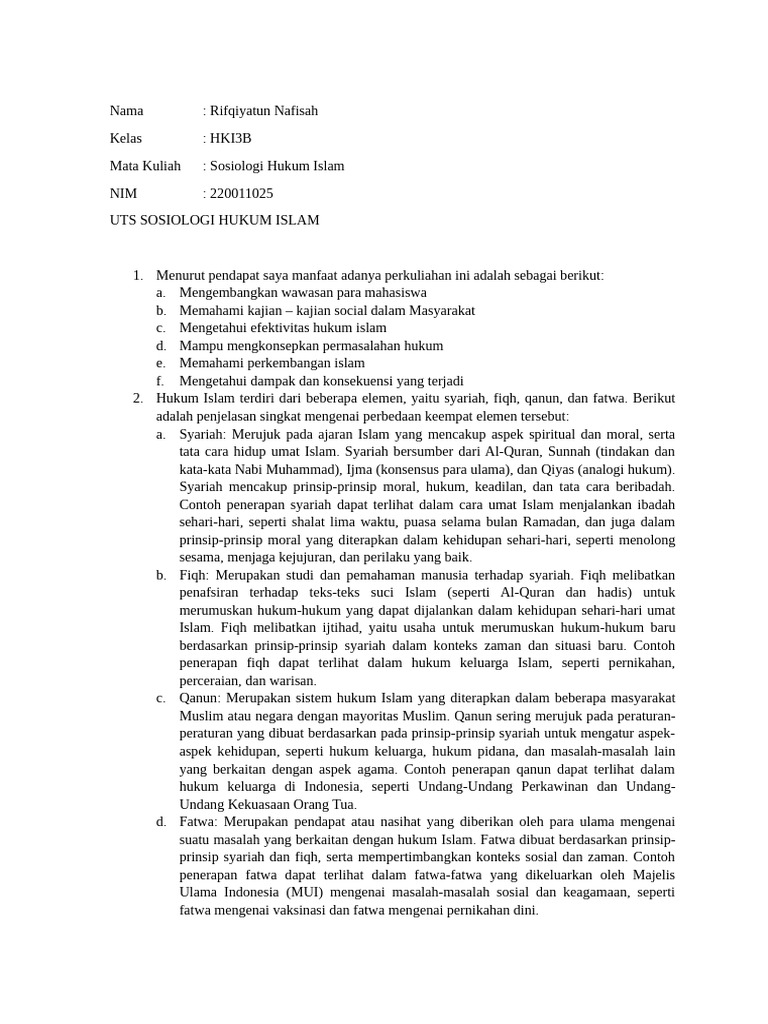 Manfaat dan Elemen Hukum Islam | PDF