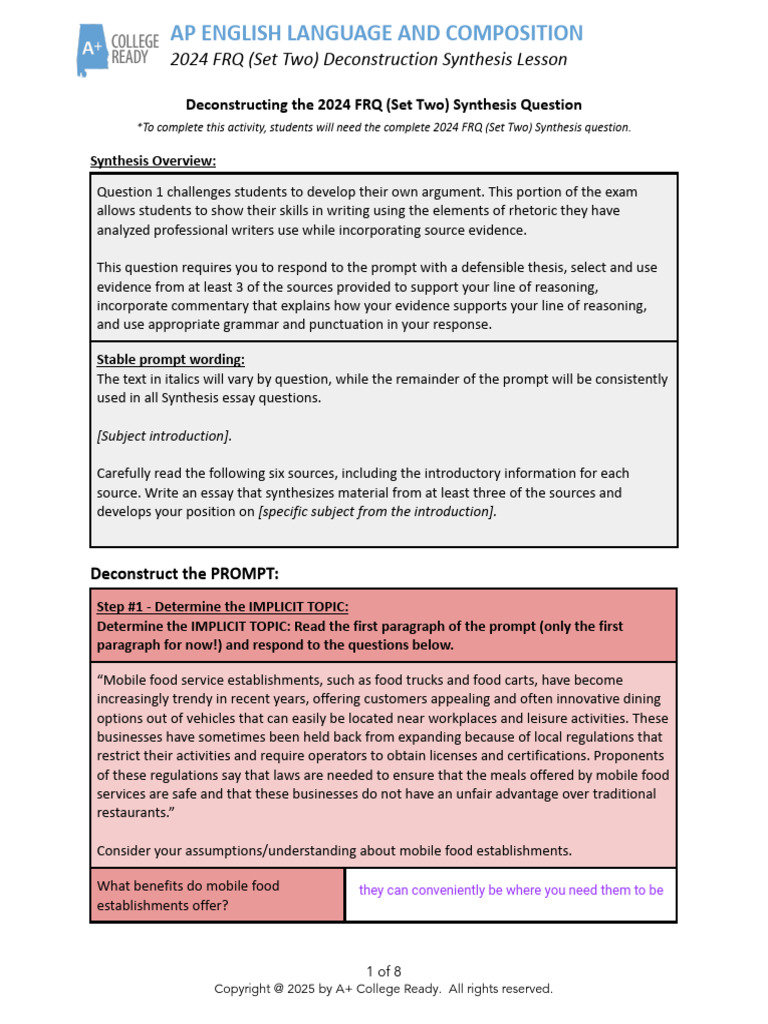 A. Q1 Student Lesson 2024 Synthesis Deconstruction. LANG - Kami | PDF ...