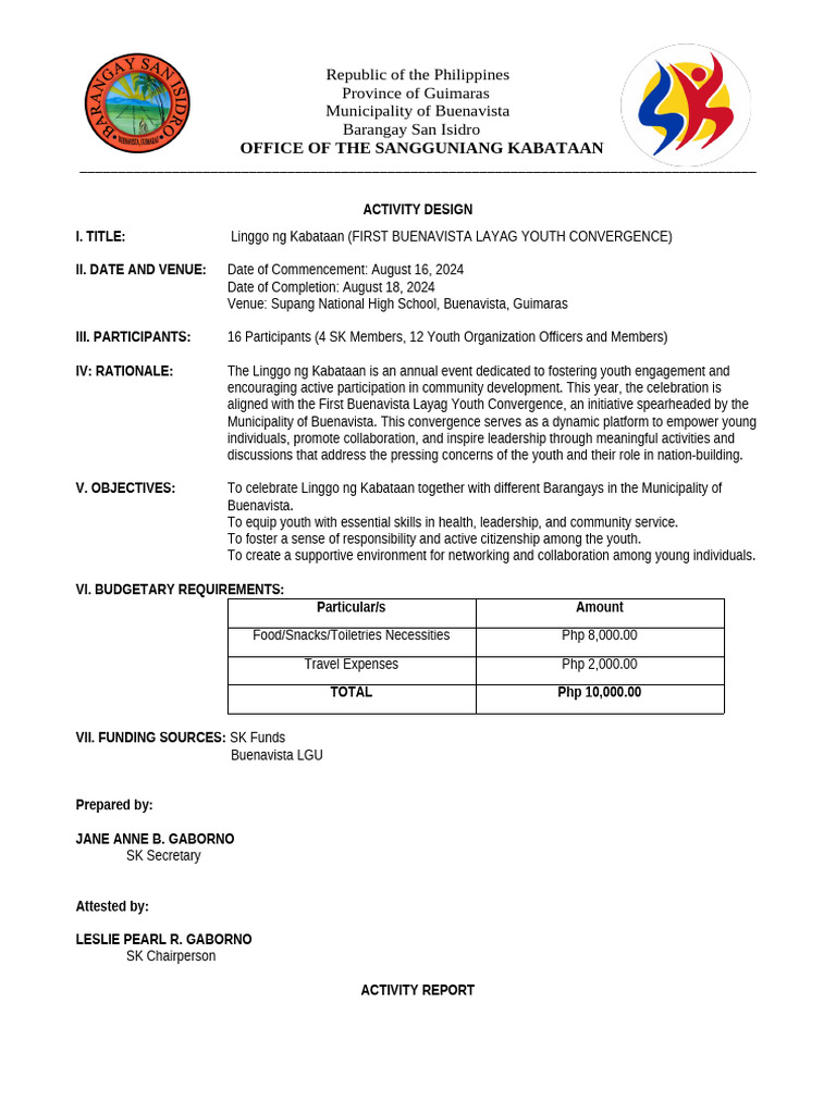ACTIVITY DESIGN Linggo NG Kabataan | PDF