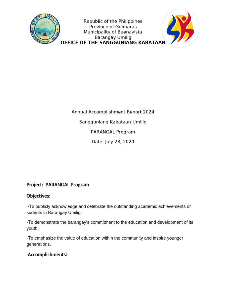 Accomplishment Report For SK 2024 | PDF