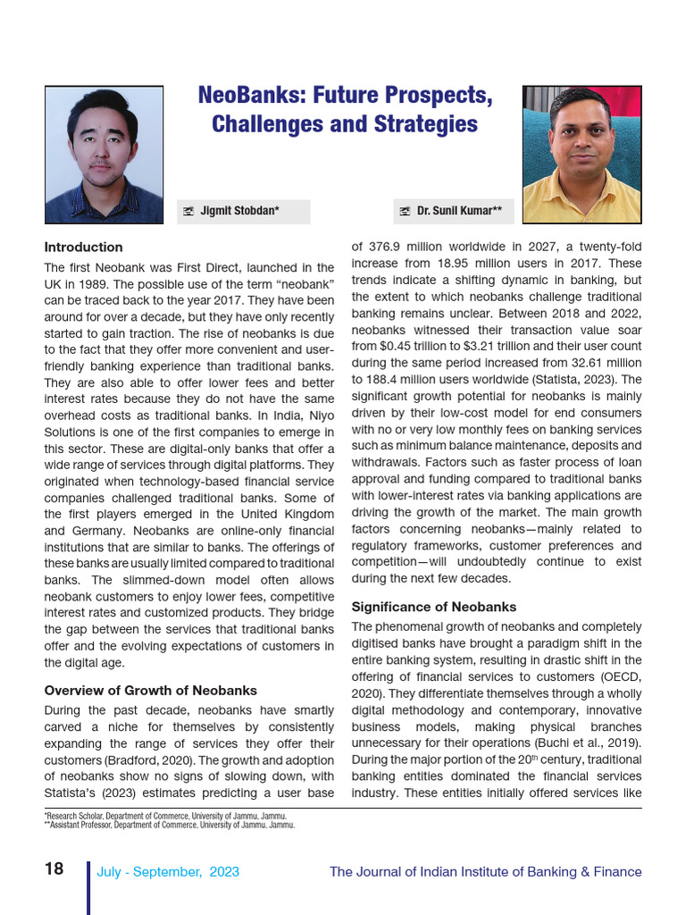 NeoBanks Future Prospects, Challenges and Strategies - Jigmit Stobdan and Dr. Sunil Kumar | PDF ...