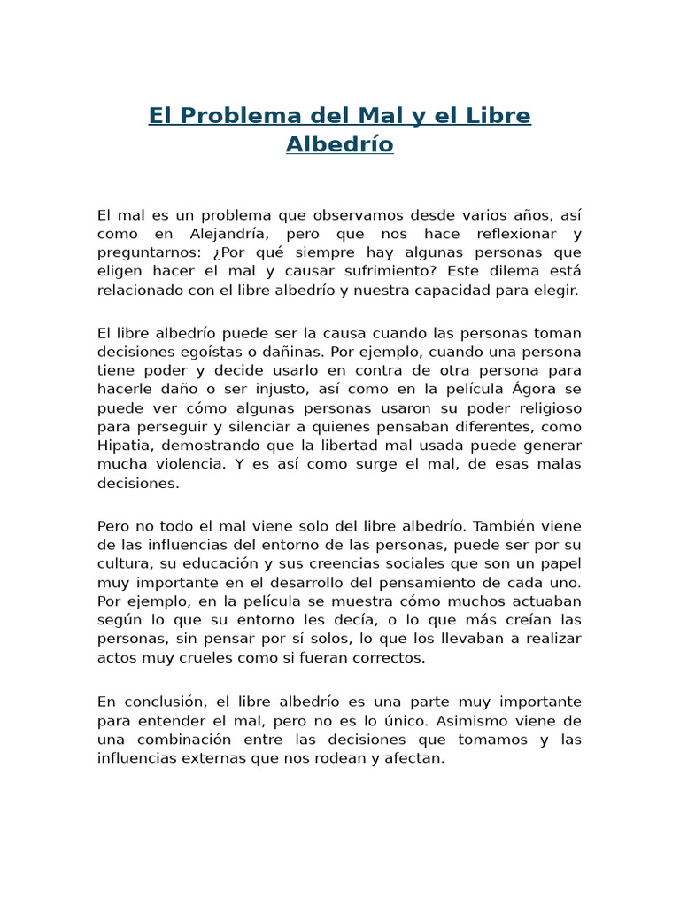 El Problema Del Mal y El Libre Albedrío | PDF