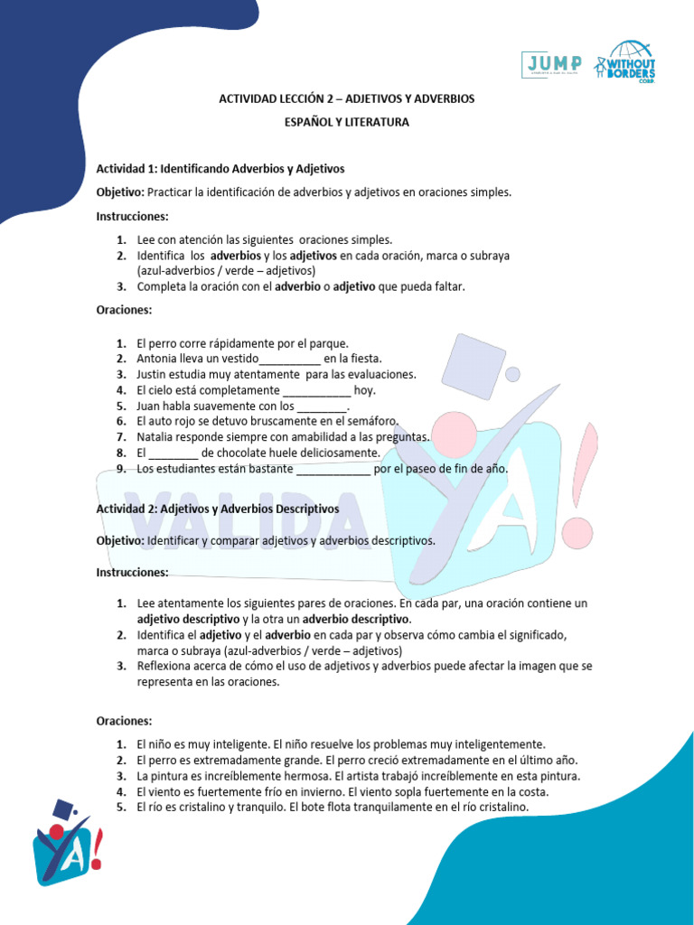 Actividad Leccion 2 - Adjetivos y Adverbios | PDF | Adverbio