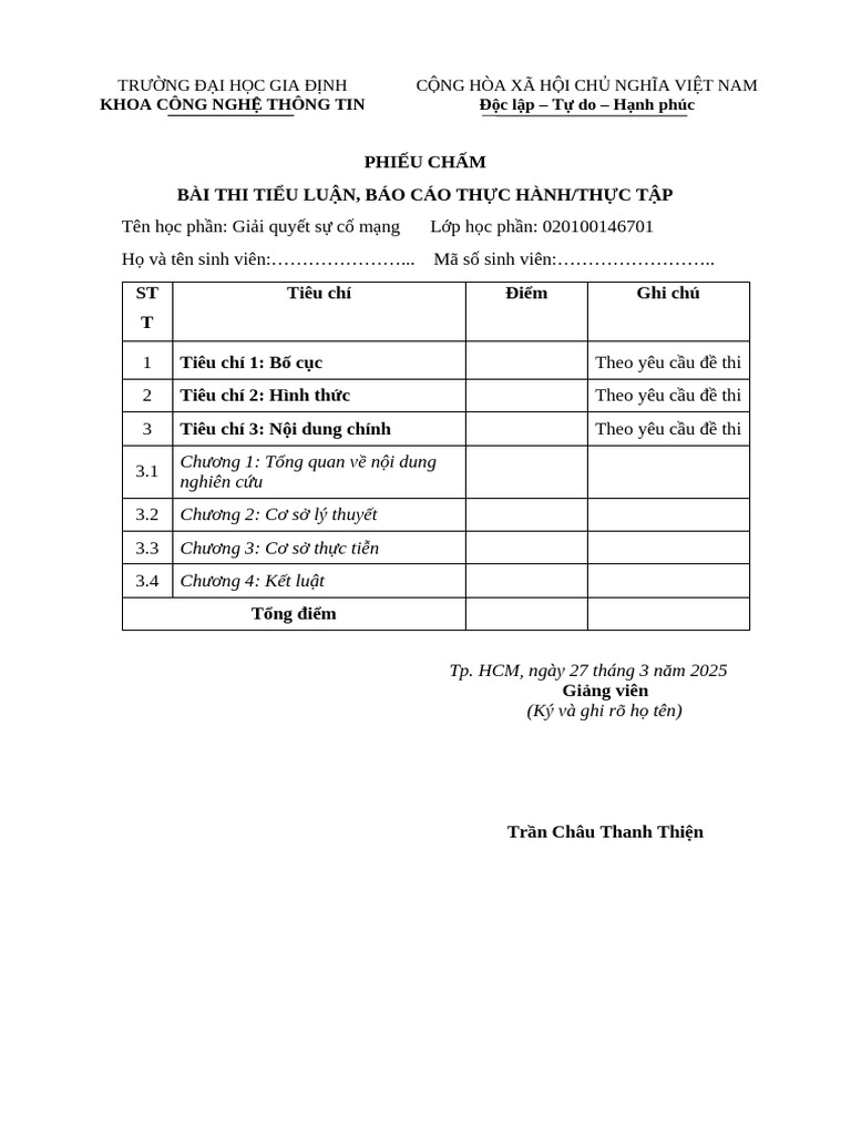 Phieu Cham Tieu Luan | PDF
