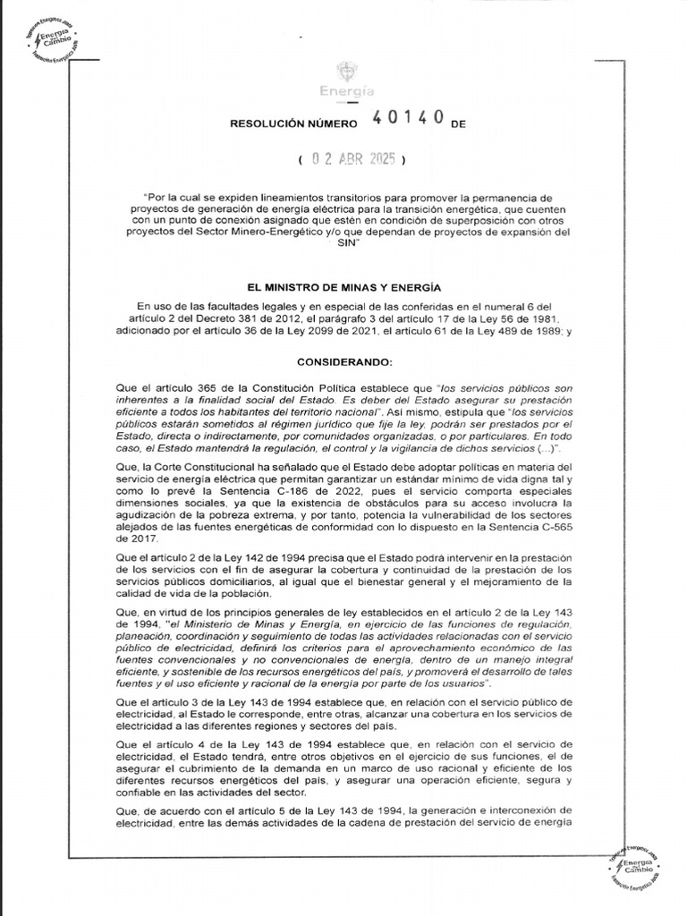 Resolución 40140 de 2025 - 250407 - 071956 | PDF | Energía renovable ...