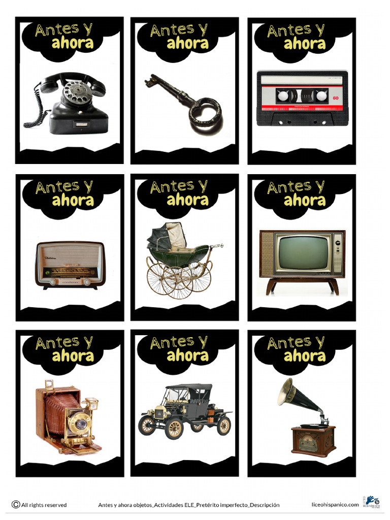 Antes y Ahora Objetos - Actividades ELE - Pretérito Imperfecto ...