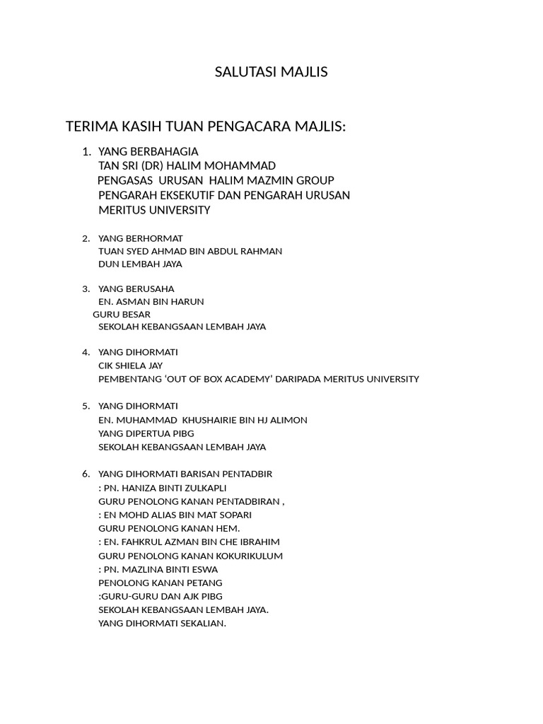 Salutasi Majlis | PDF