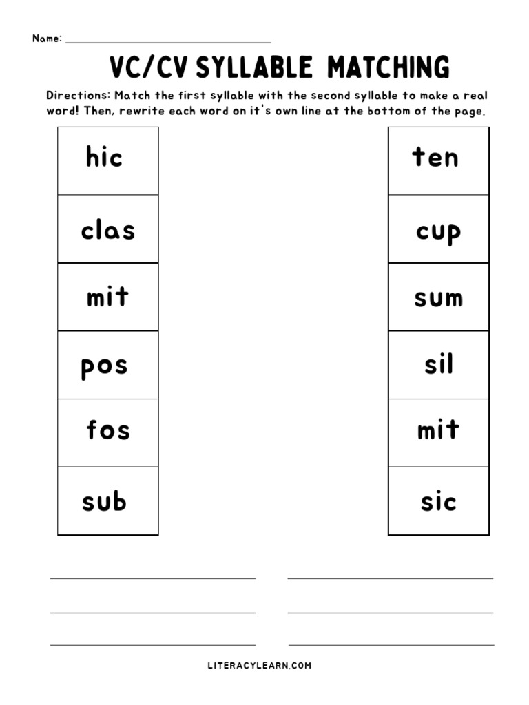 VCCV Syllable Division Syllable Matching | PDF