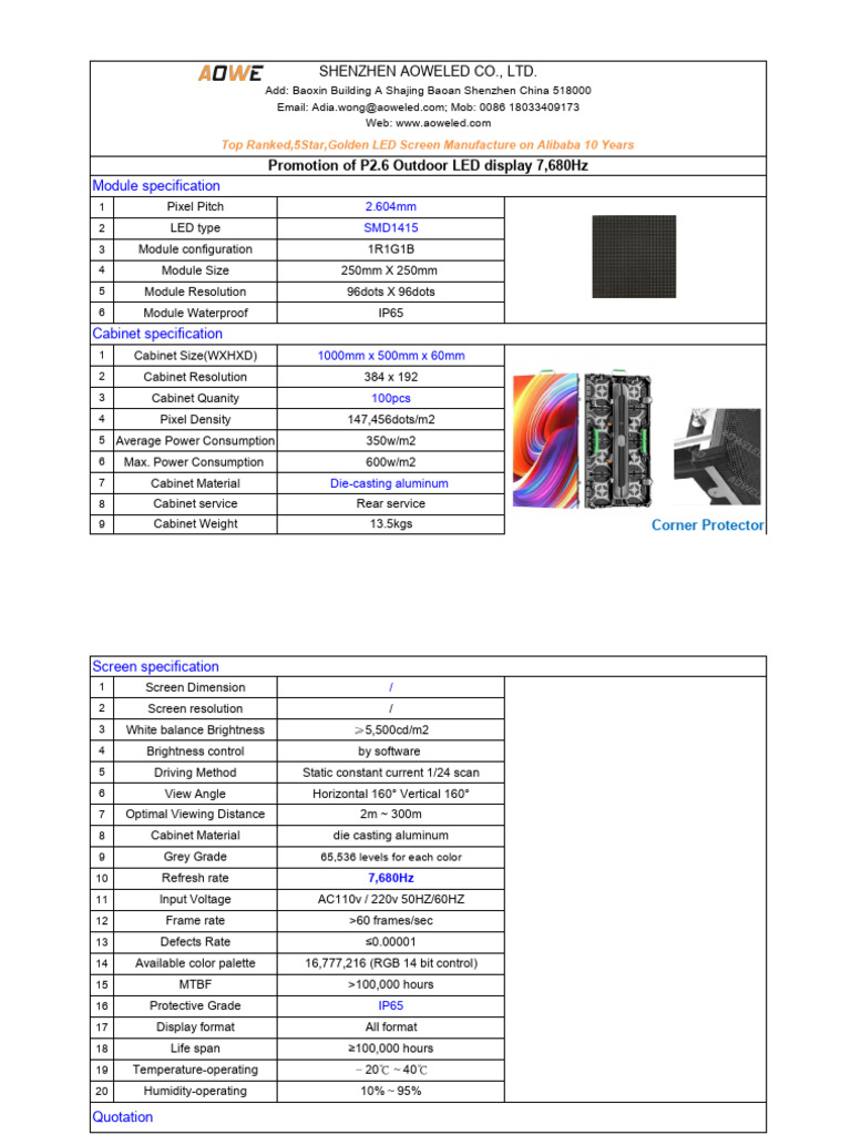 Module Specification: Shenzhen Aoweled Co., LTD | PDF | Display ...