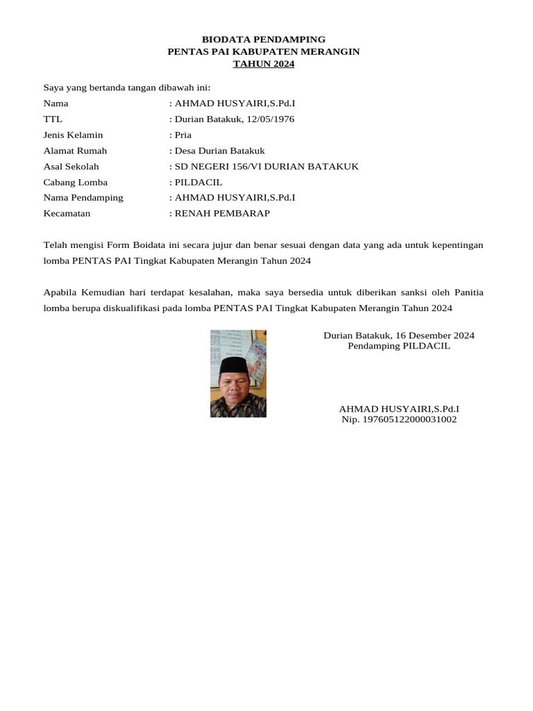BIODATA PENDAMPING | PDF