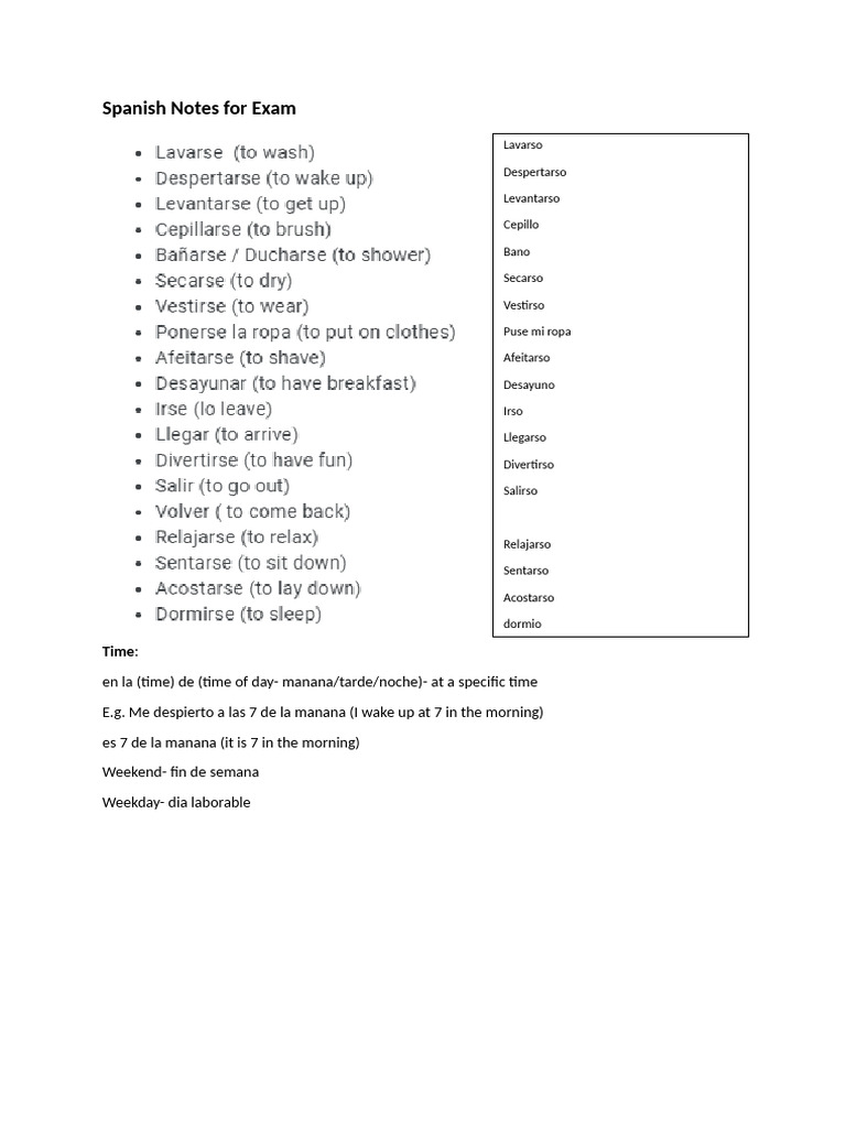 Spanish Notes For Exam | PDF