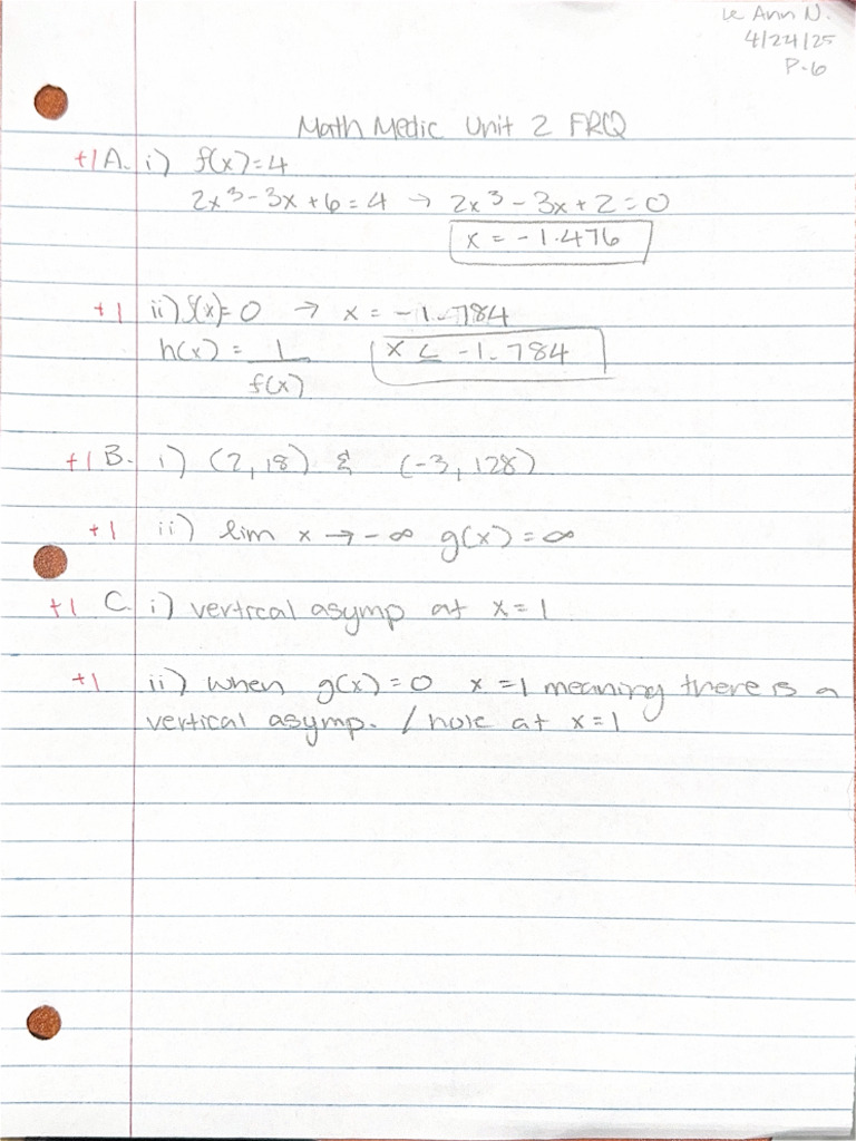 Math Medic Unit 2 FRQ | PDF