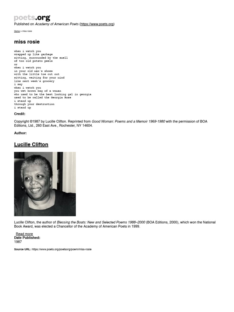 Miss Rosie - Lucille Clifton | PDF