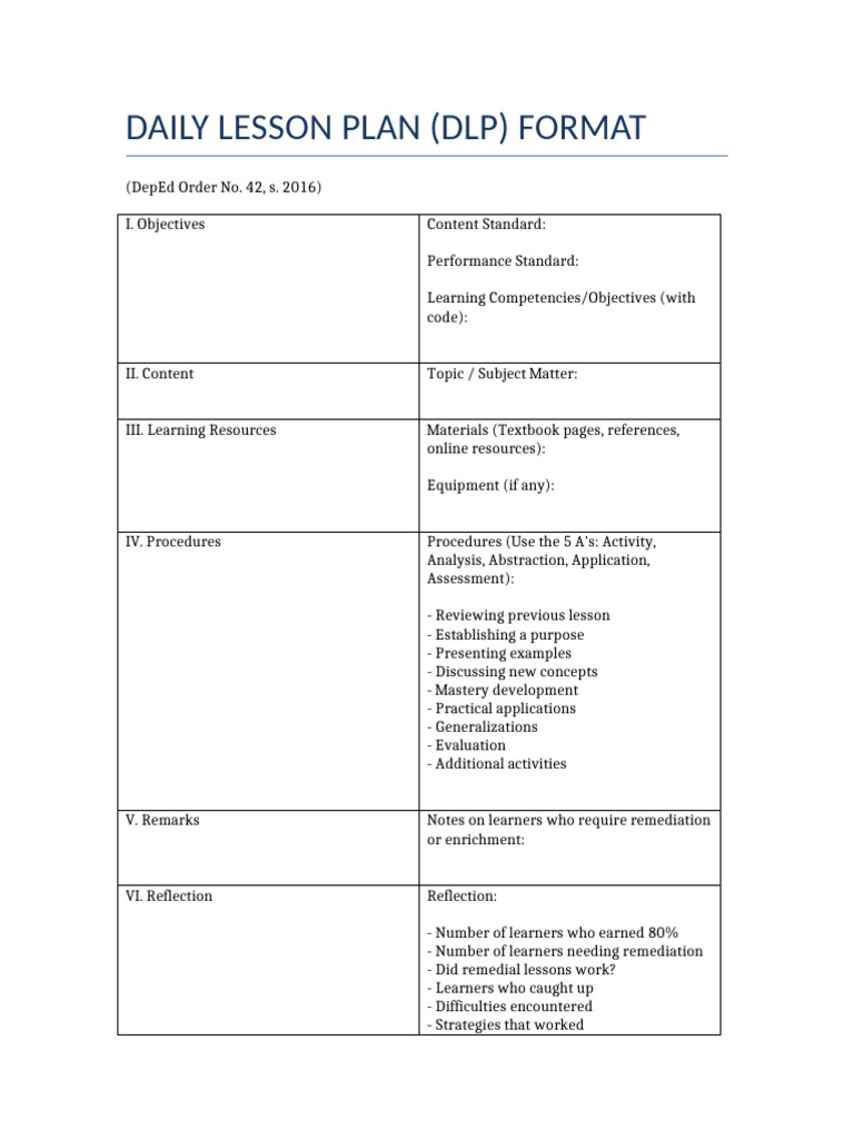 Daily Lesson Plan Form Format (1) | PDF