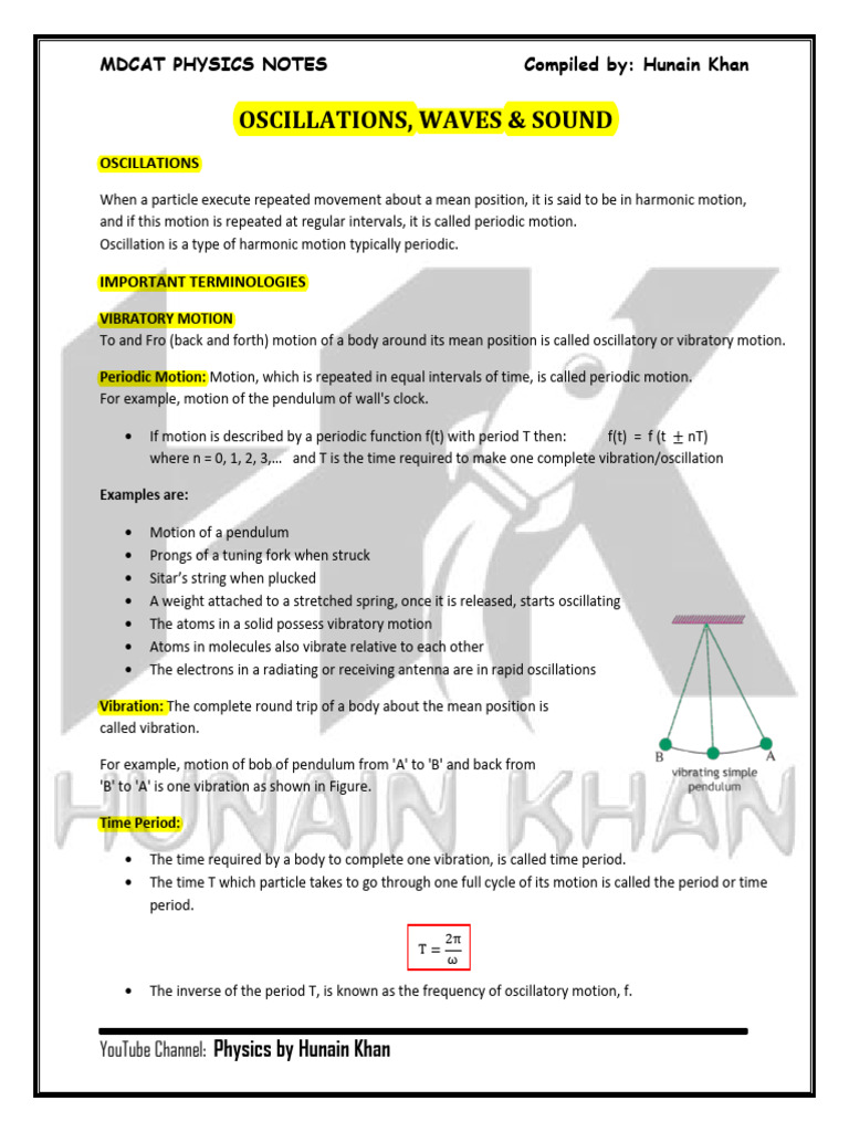 MDCAT Notes on Oscillations & Waves | PDF | Waves | Wavelength