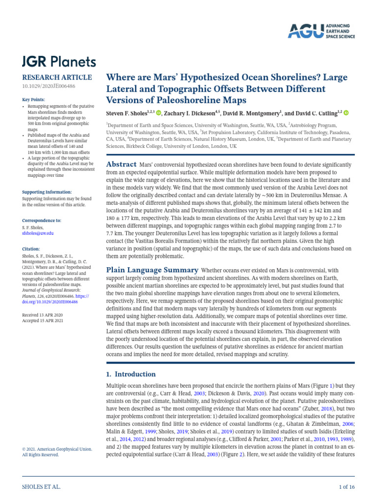 Where Are Mars Hypothesized Ocean Shorelines Larg | PDF | Mars | Latitude