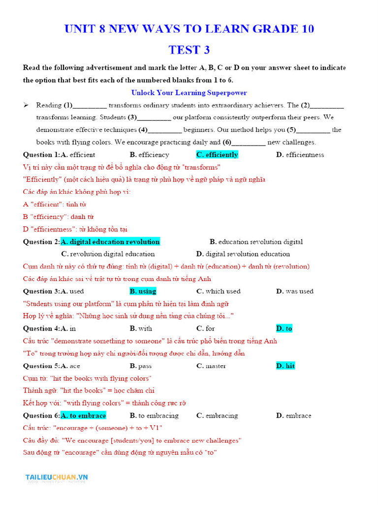 Unit 8 Grade 10 Test 3 Keydocx - 1600 - PDF - Gdrive.vip | PDF