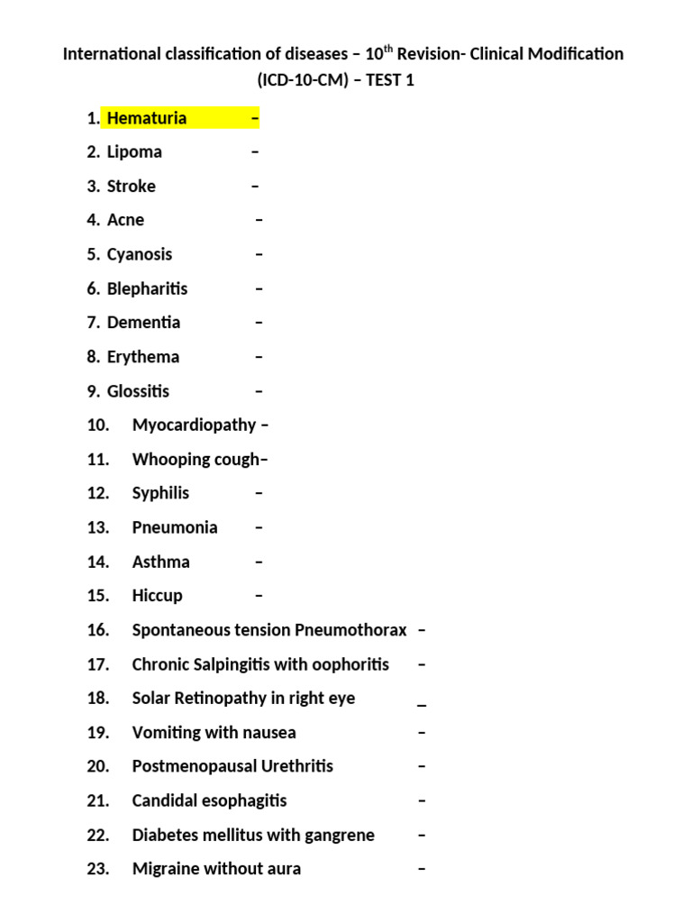 ICD Test 1 - Code Search | PDF