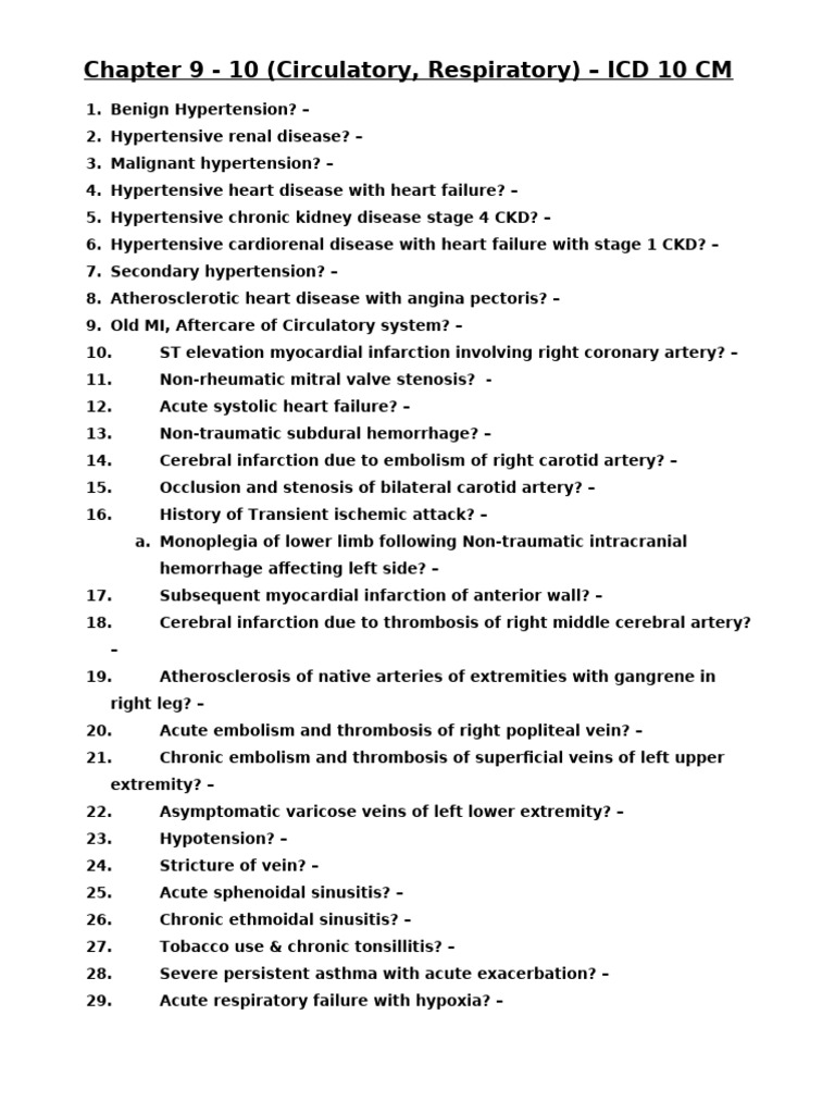 ICD Test 5 - Cirulatory, Respiratory | PDF