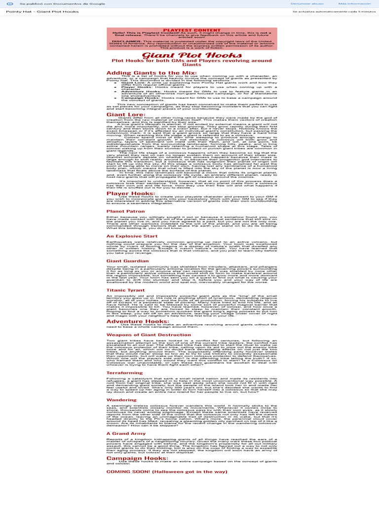 Pointy Hat - Giant Plot Hooks | PDF | Planets | Volcano