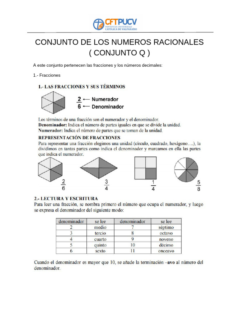 CONJUNTO DE DE LOS NUMEROS RACIONALES ( Fracciones ) | PDF