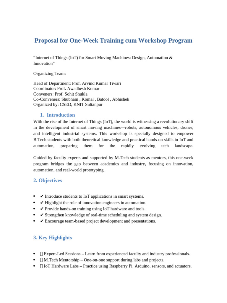 IoT_Training_Workshop_Proposal | PDF | Internet Of Things | Automation
