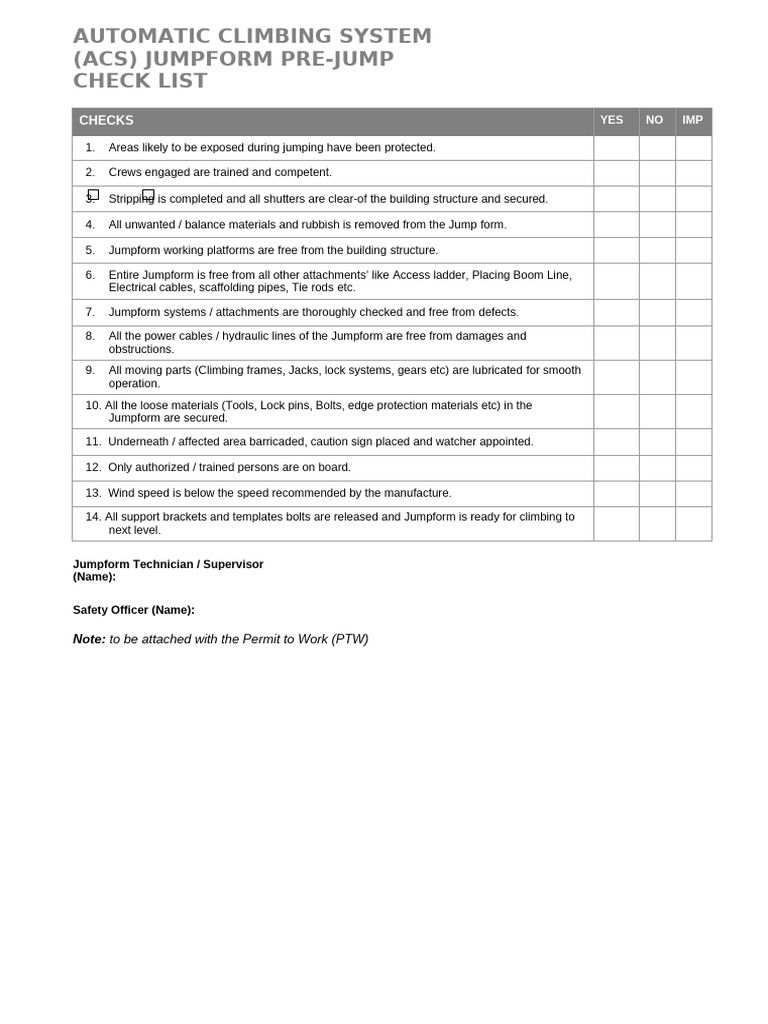 Jumpform Pre-Jump Safety Checklist | PDF