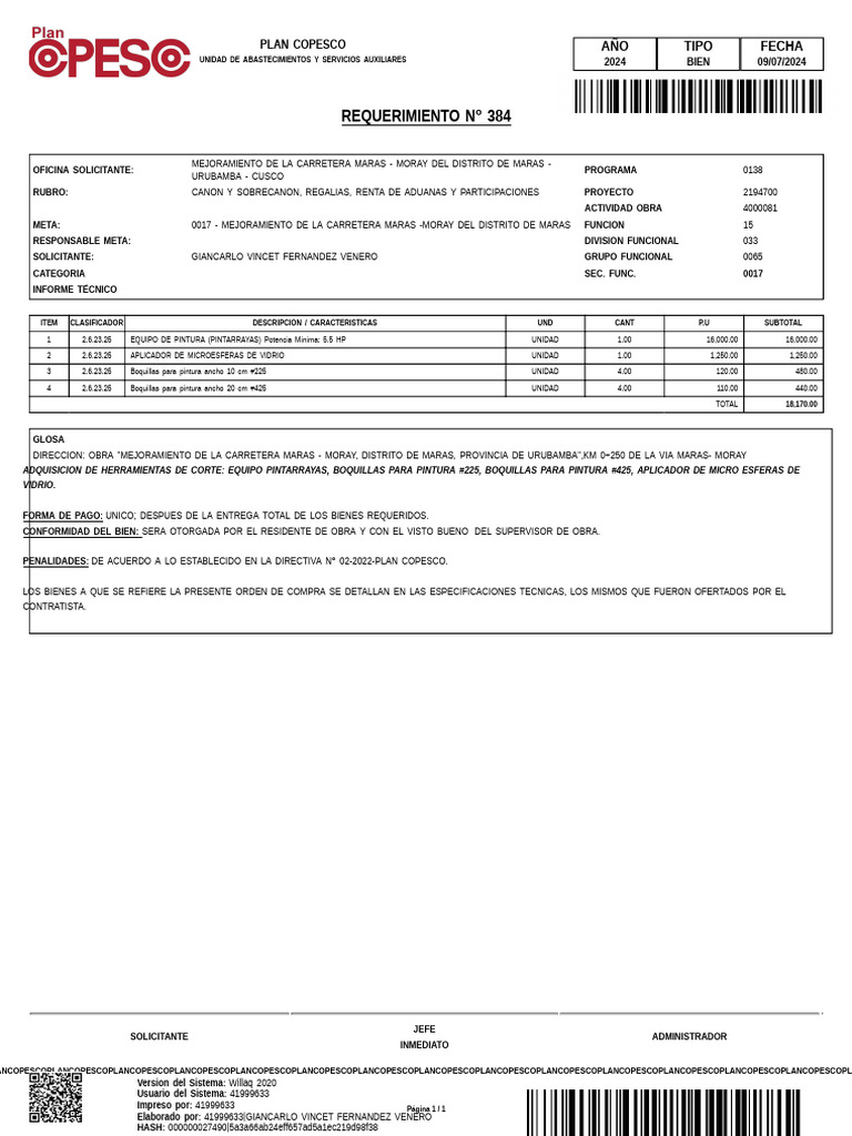 Requerimiento BIEN 384 | PDF