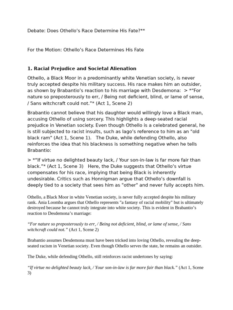 Othello Race Debate | PDF | Othello | Iago