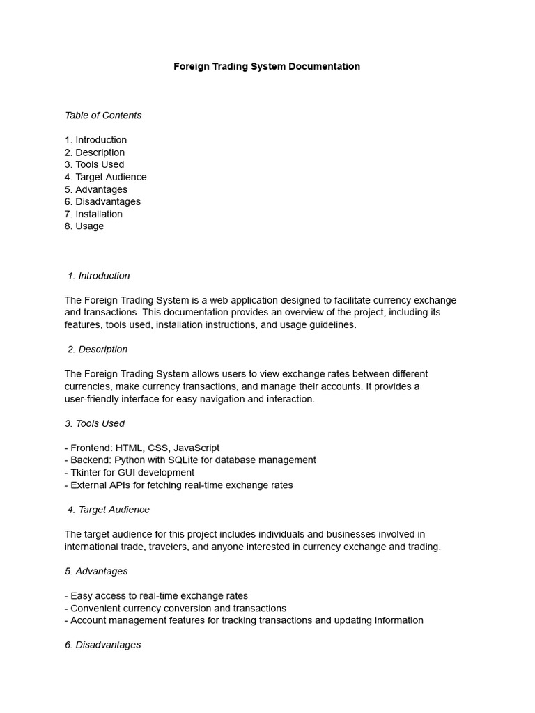 Foreign Trading System Documentation | PDF