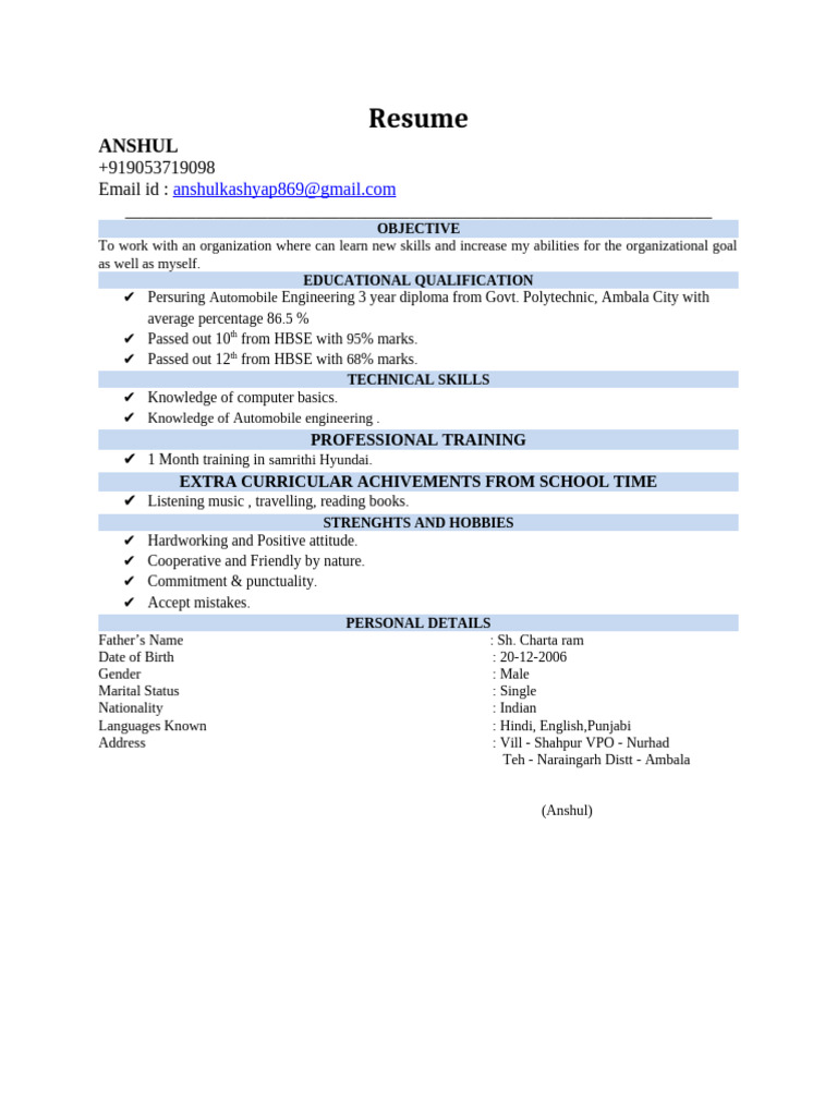 Resume: Anshul | PDF